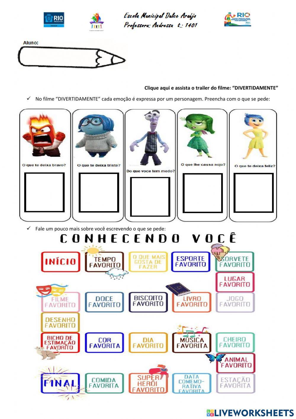 Atividade Sobre O Filme Divertidamente - BRAINCP