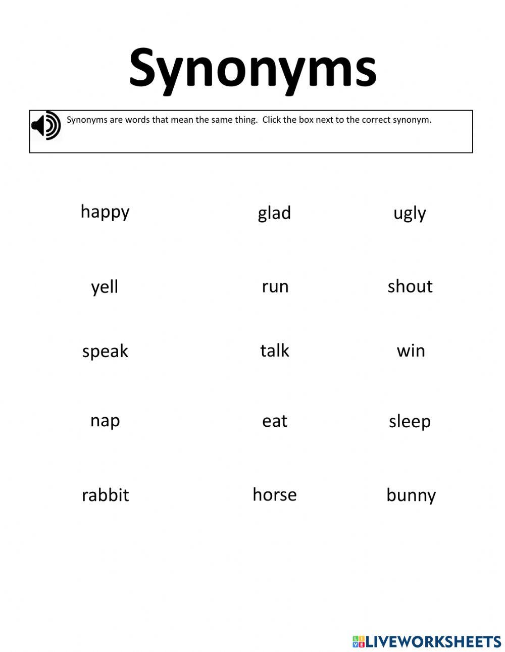 synonym 2 online exercise for | Live Worksheets