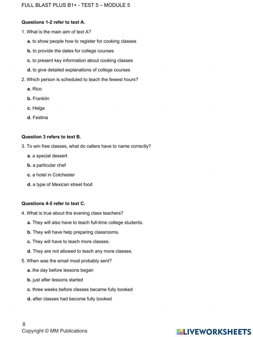 FULL BLAST PLUS… | Free Interactive Worksheets | 6415408