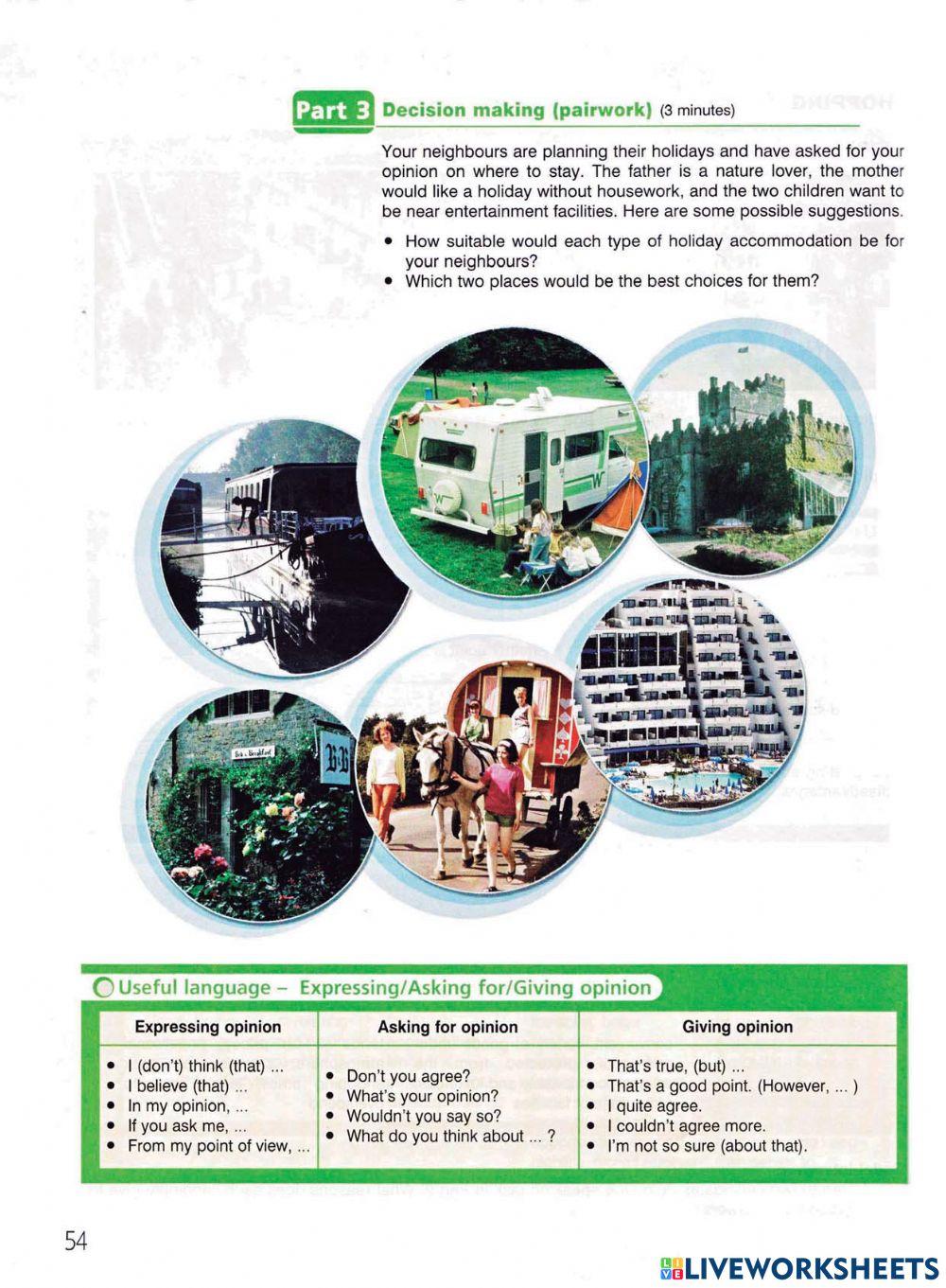 FCE speaking part 3 HOLIDAYS online exercise for | Live Worksheets