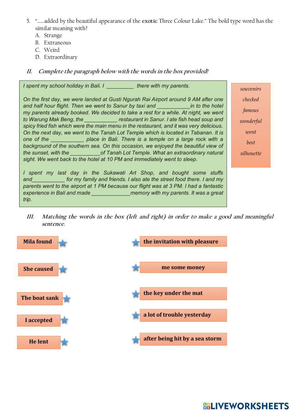 Recount text wo… | Free Interactive Worksheets | 712221