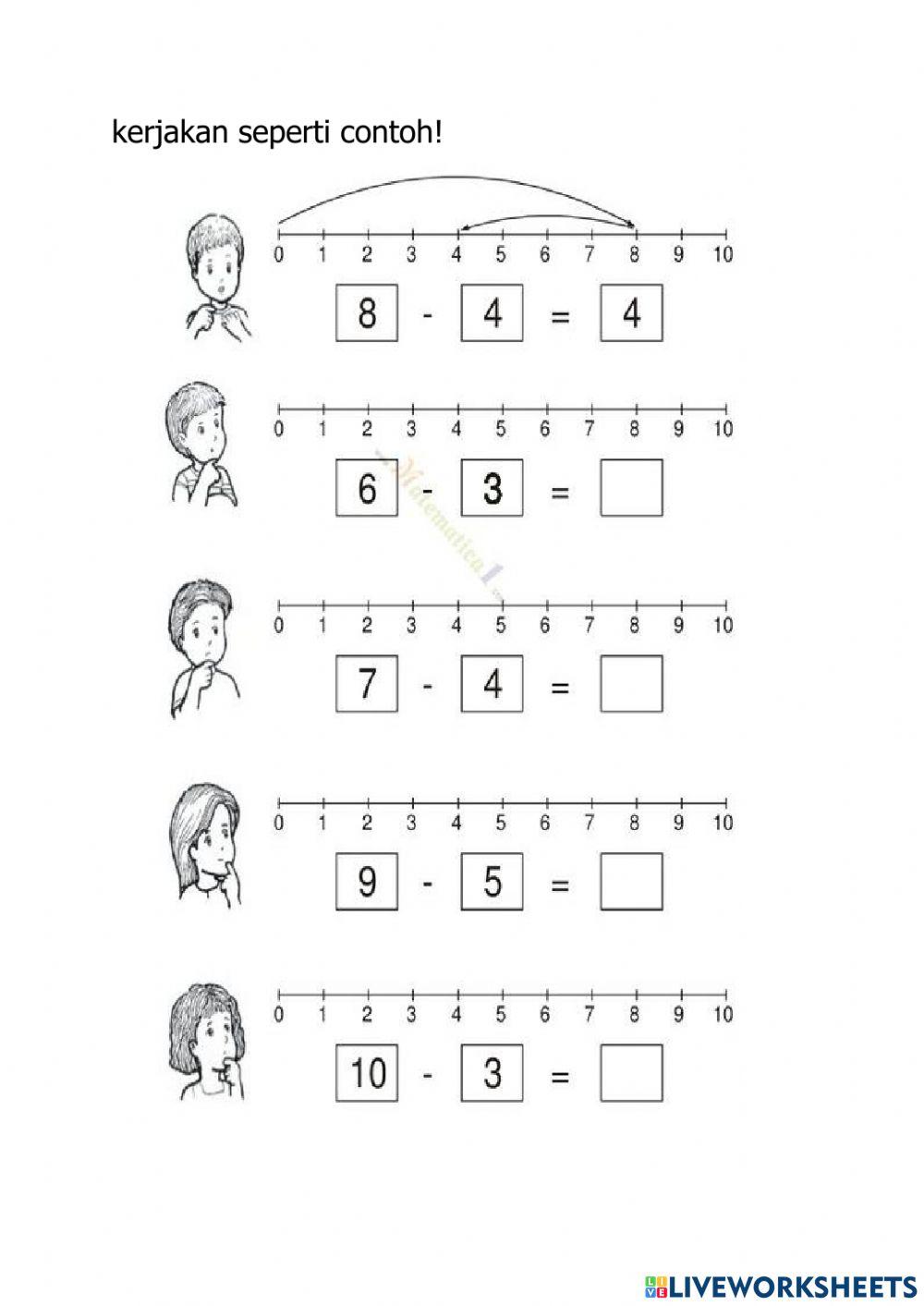 Pola gambar, pengurangan worksheet | Live Worksheets