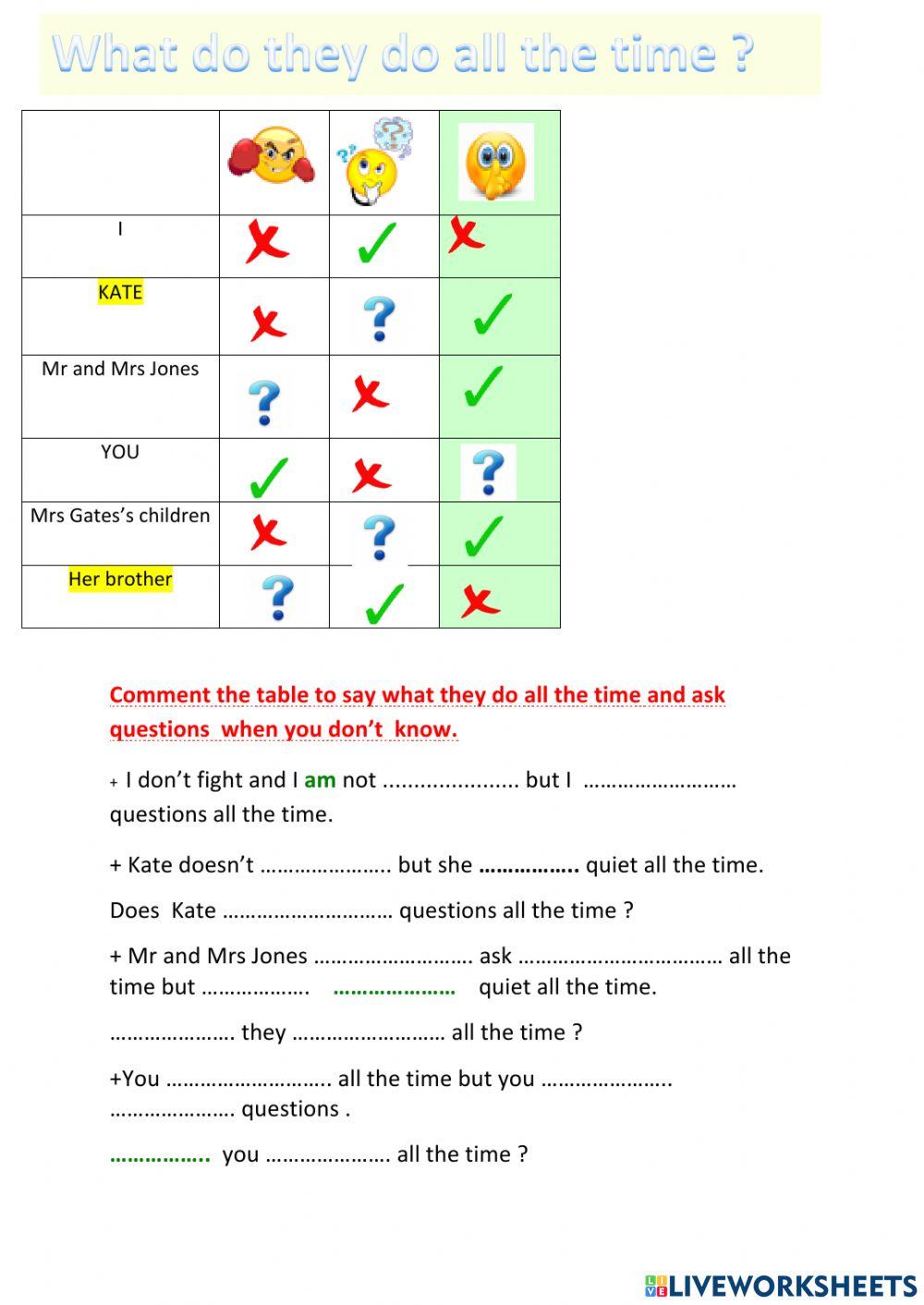 Comment the table worksheet | Live Worksheets