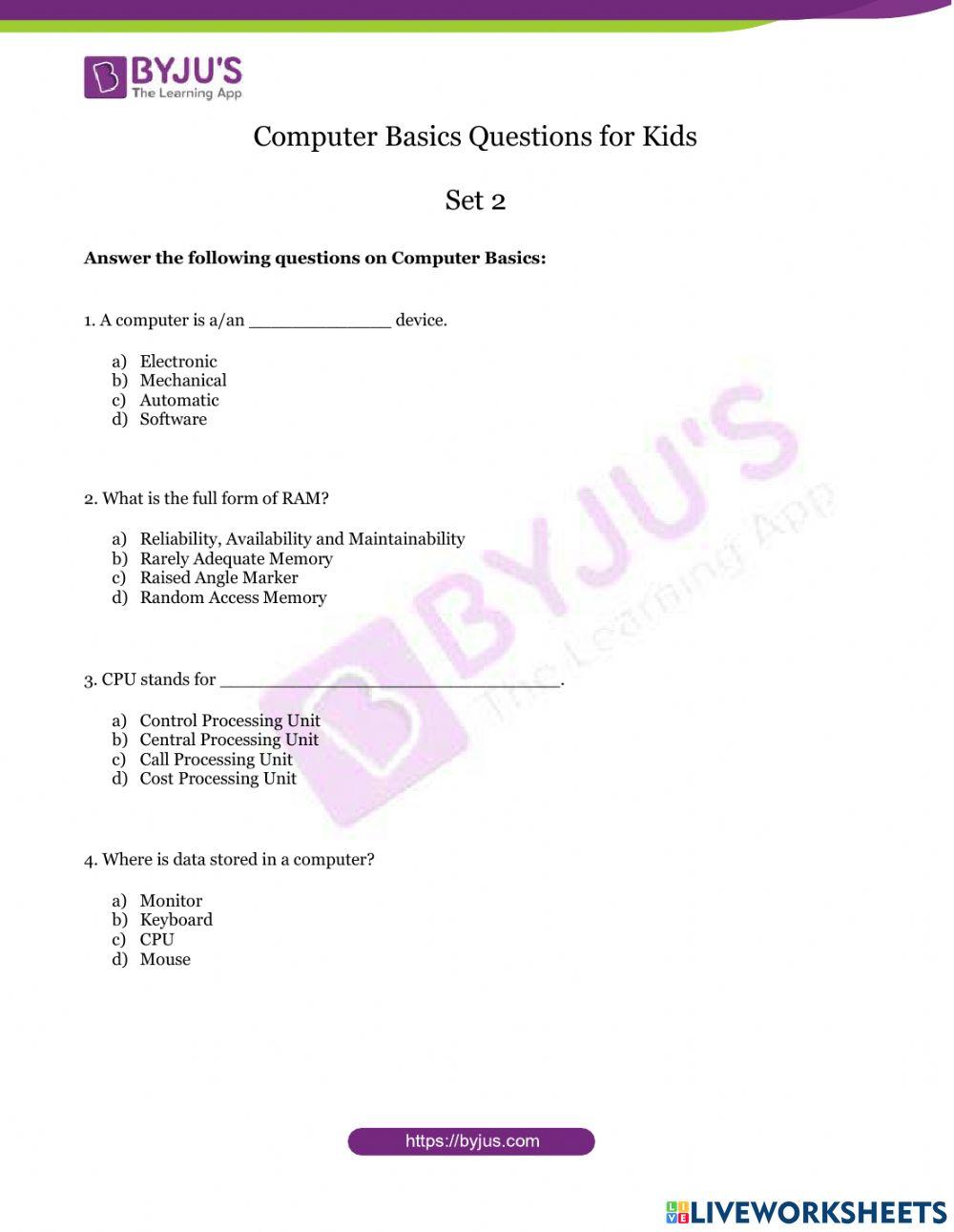 Computer basic questions for kids 712484 | muhammed