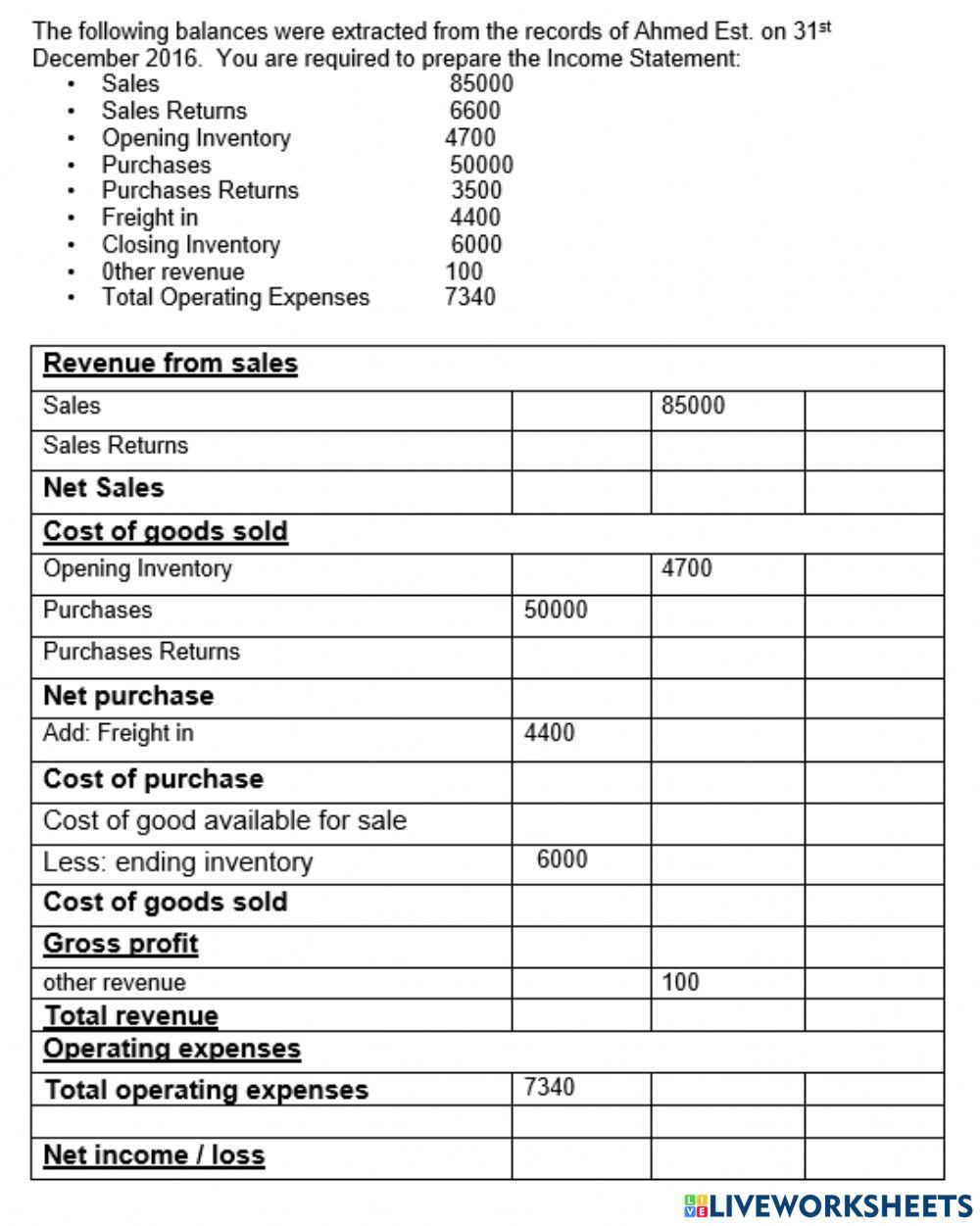 Bus 806- income statement | Layla2111 | Live