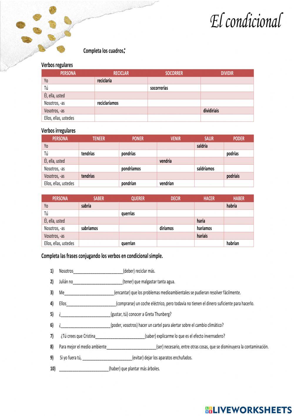 Condicional Exercise Live Worksheets