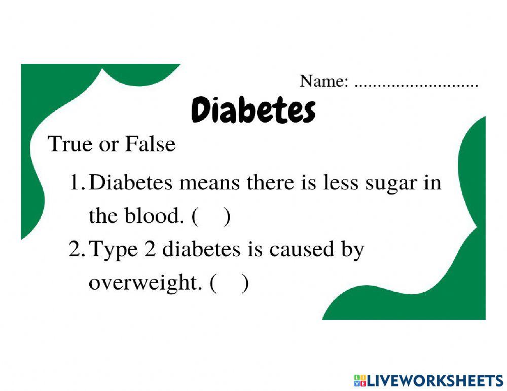 Diabetes green group online exercise for | Live Worksheets
