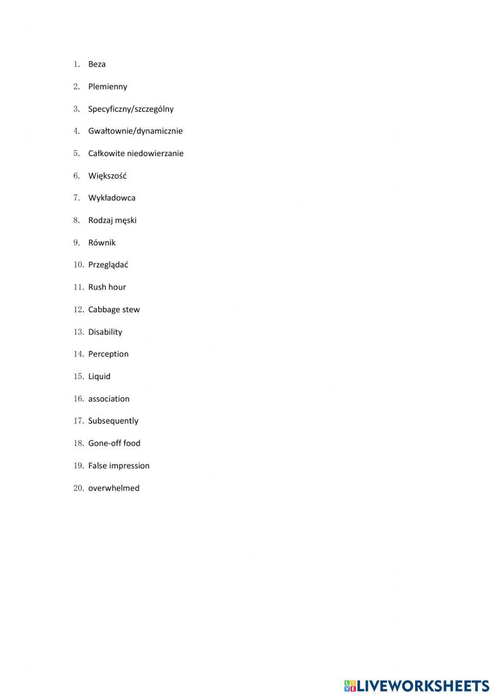 B2+ short vocabulary test worksheet | Live Worksheets