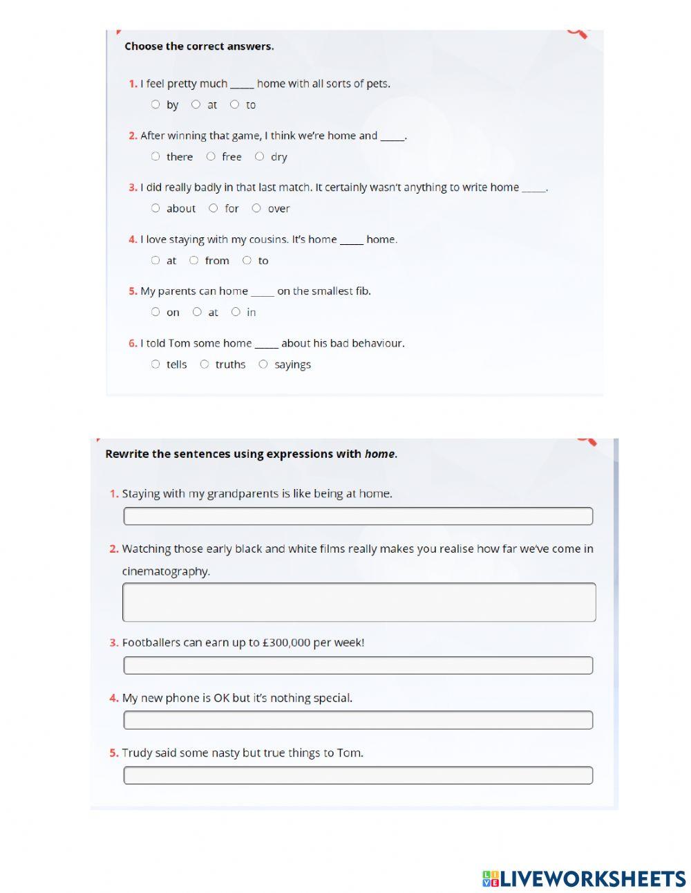 Home idioms online exercise for | Live Worksheets