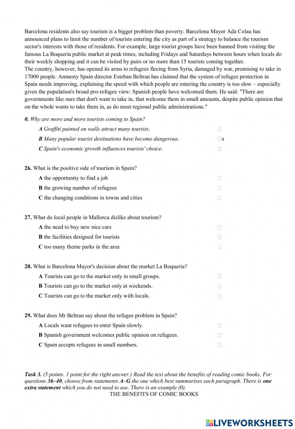 Reading comprehension online exercise for B1 | Live Worksheets
