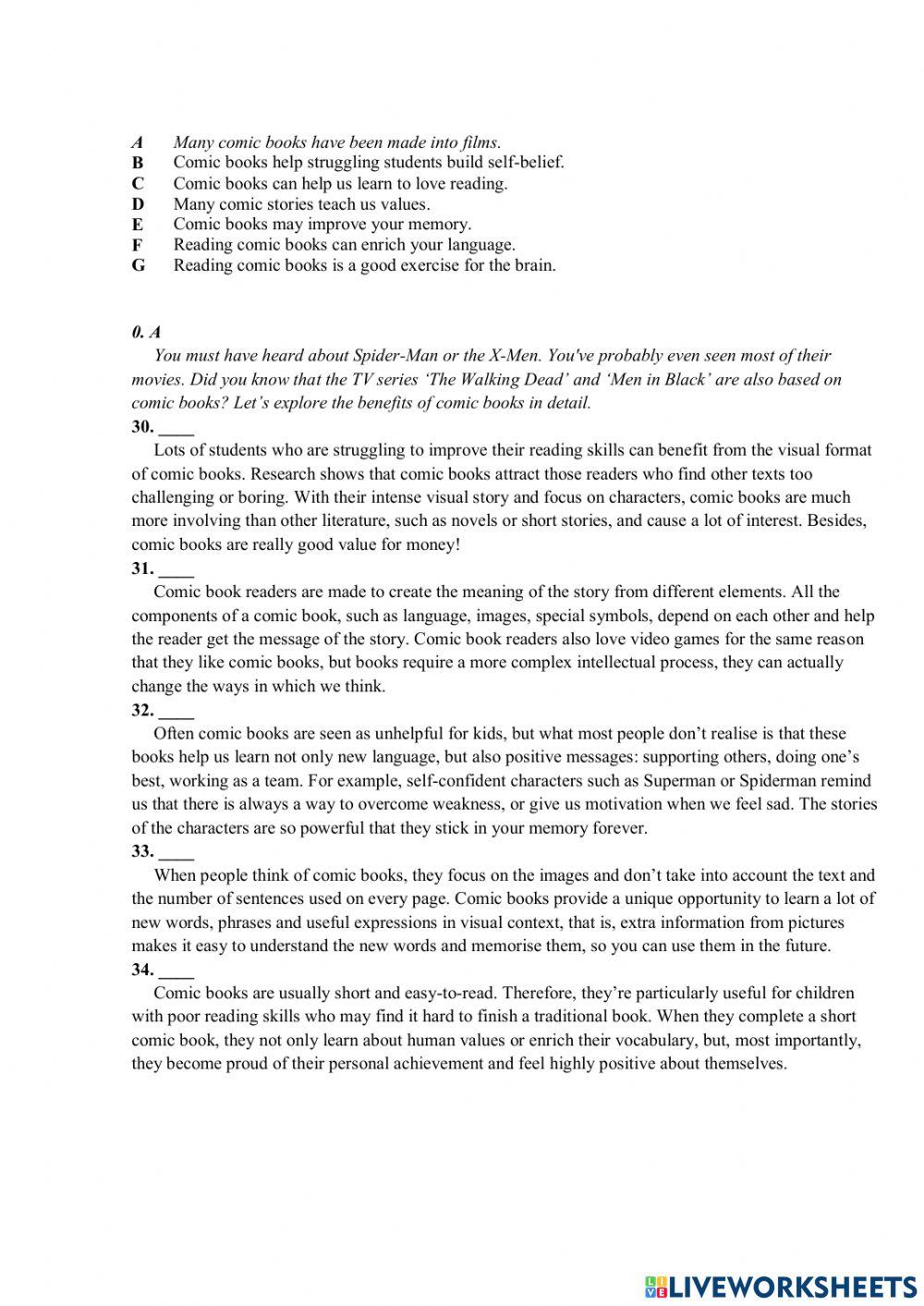 Reading comprehension online exercise for B1 | Live Worksheets