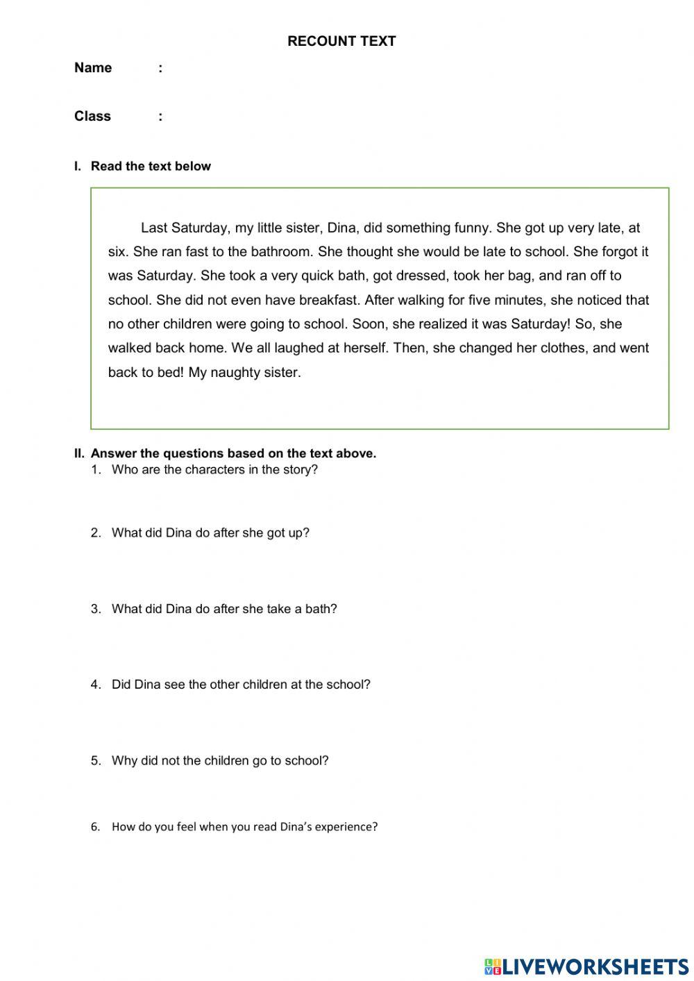Recount Text interactive exercise | Live Worksheets