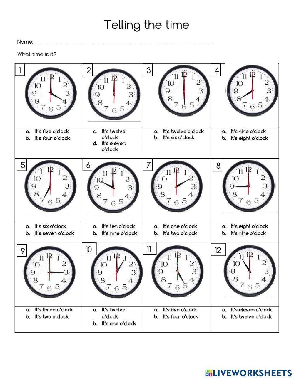 Telling the time online activity for 5 | Live Worksheets