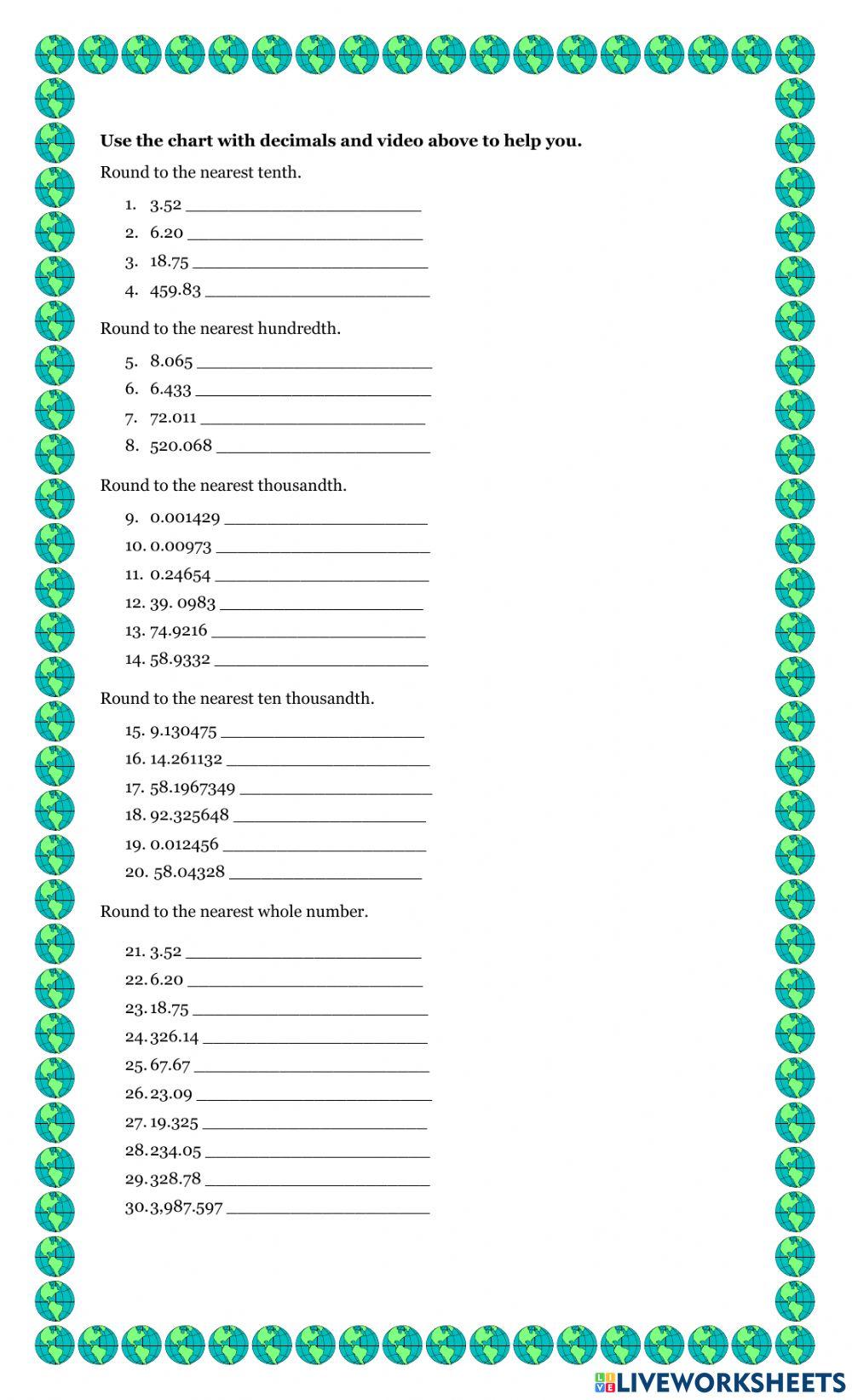 Rounding Decimals online exercise | Live Worksheets