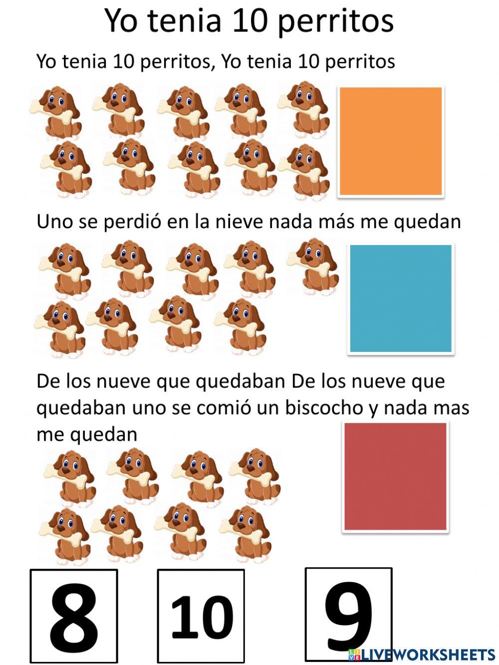 Yo tenia 10 perritos worksheet | Live Worksheets
