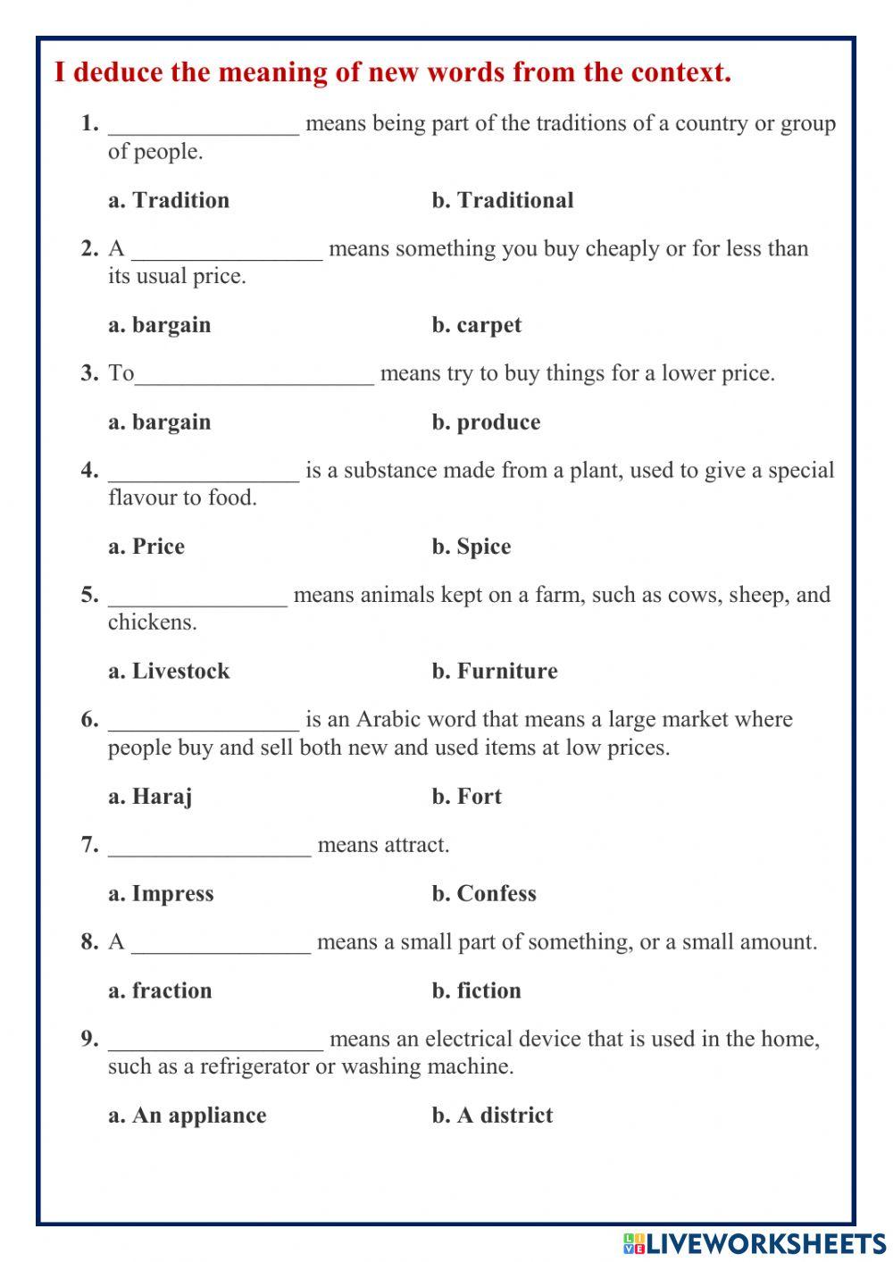 Super Goal-4 Reading - Vocabulary worksheet | Live Worksheets