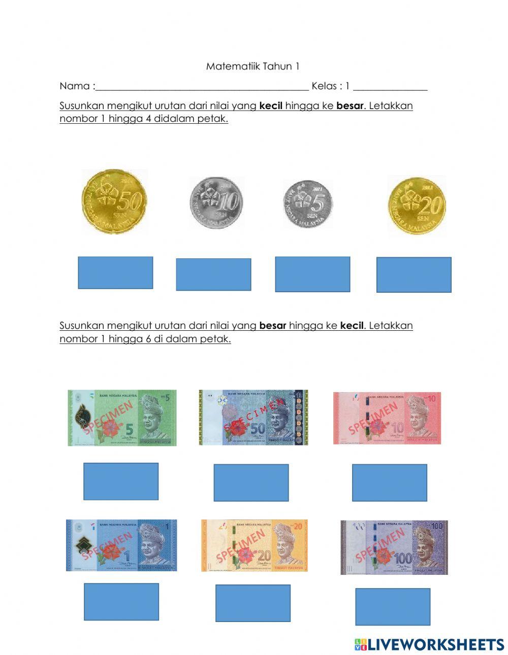 Matematik Tahun 1 online worksheet for Tahun 1 | Live Worksheets