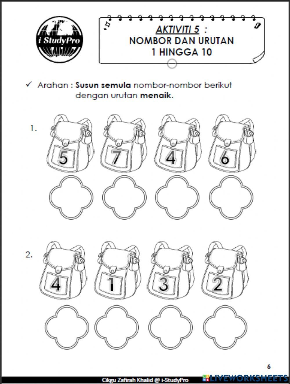 Membilang nombor menaik worksheet | Live Worksheets
