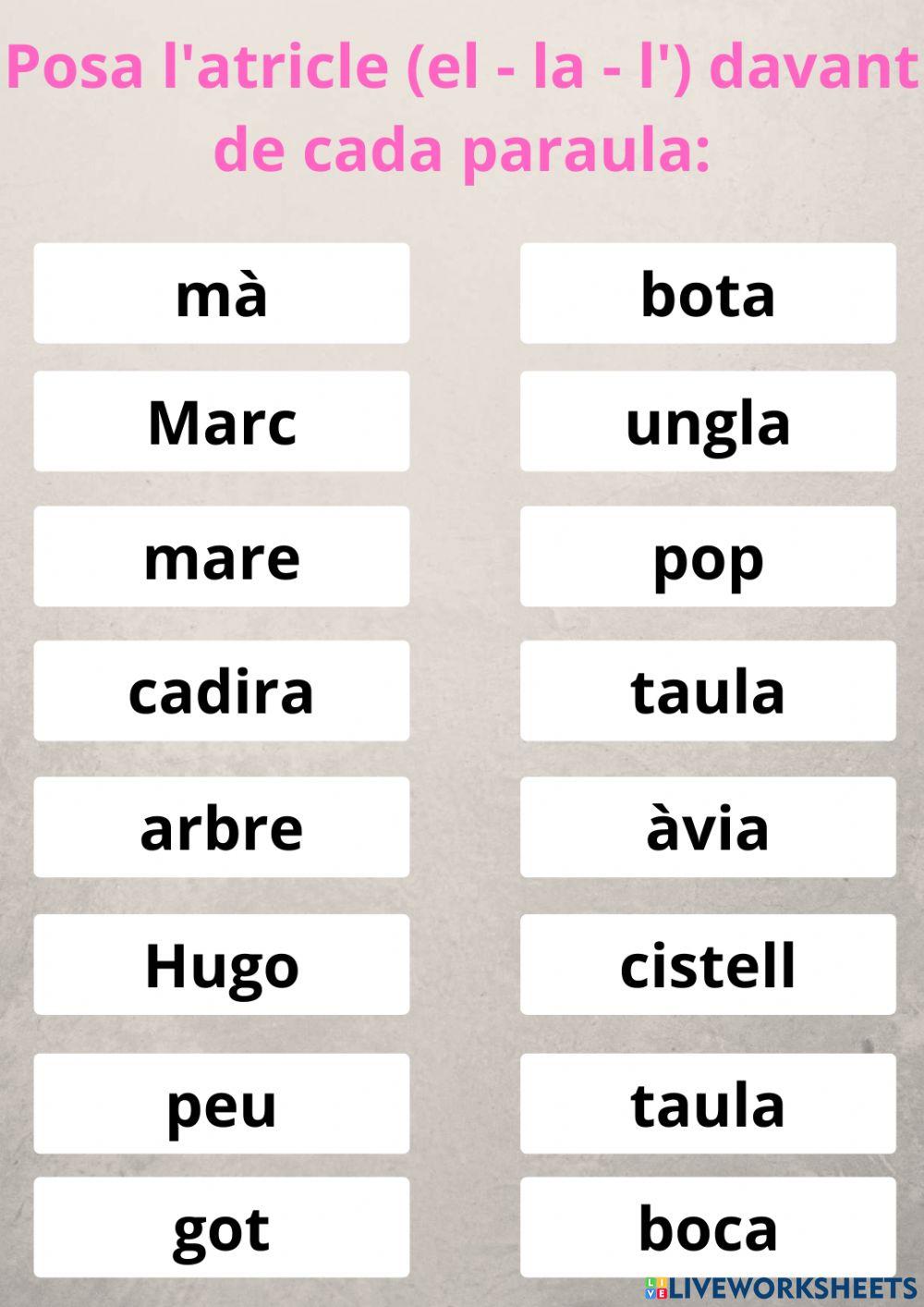 Els articles Pa… | Free Interactive Worksheets | 714600