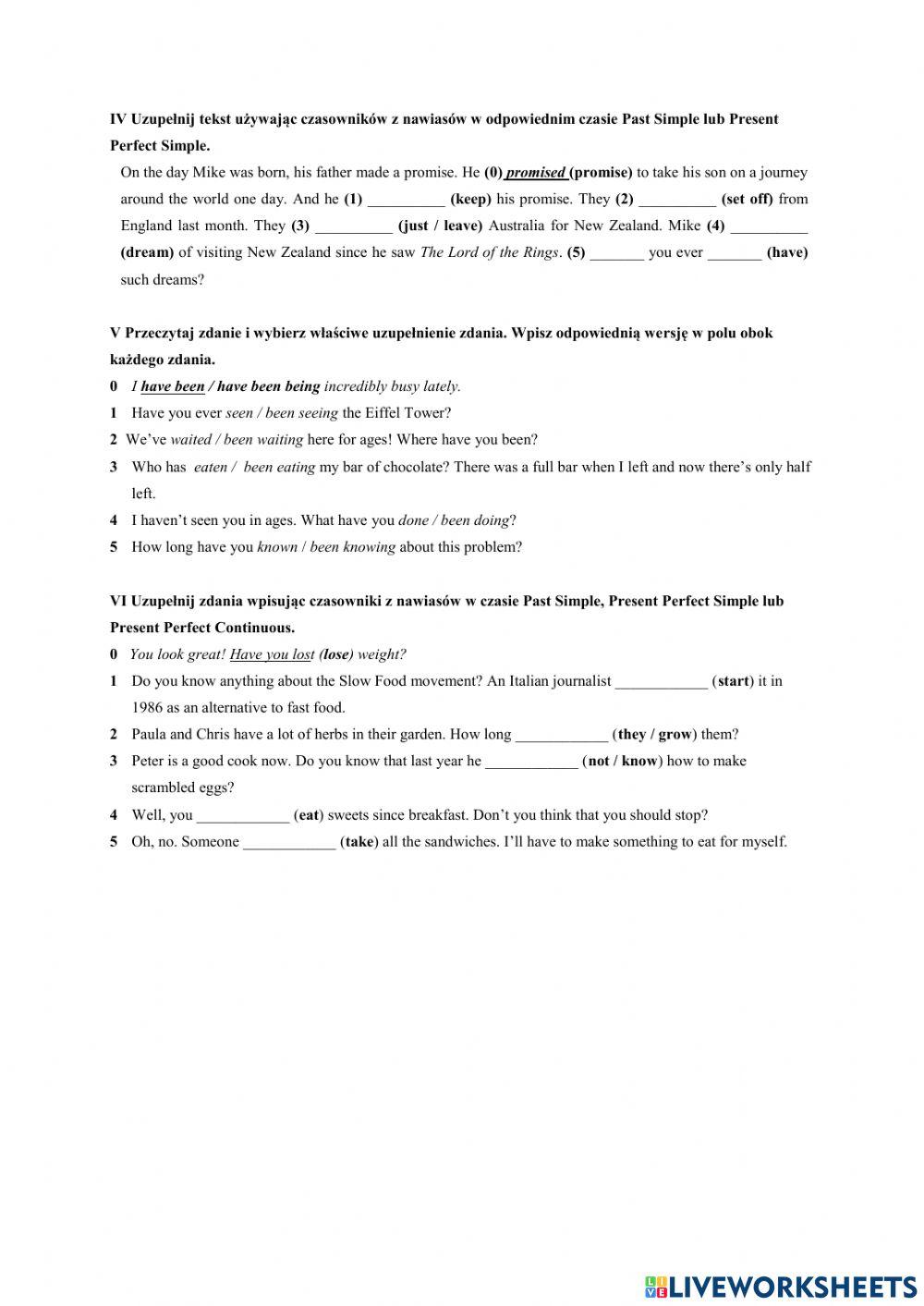 Present Simple i Continuous, Past Simple, Present Perfect Simple i ...