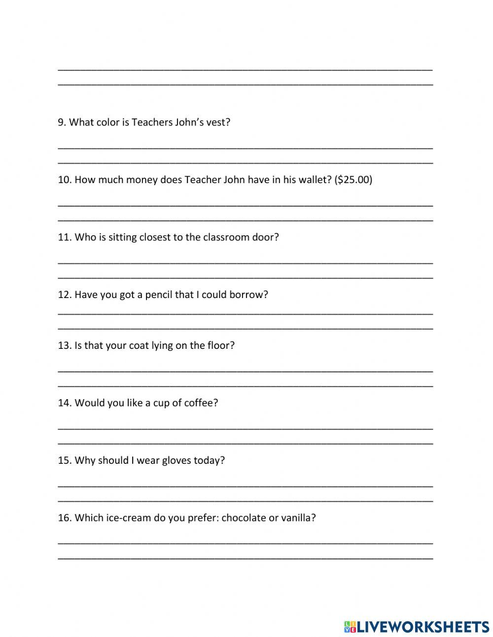 Classroom Quest… | Free Interactive Worksheets | 6417623