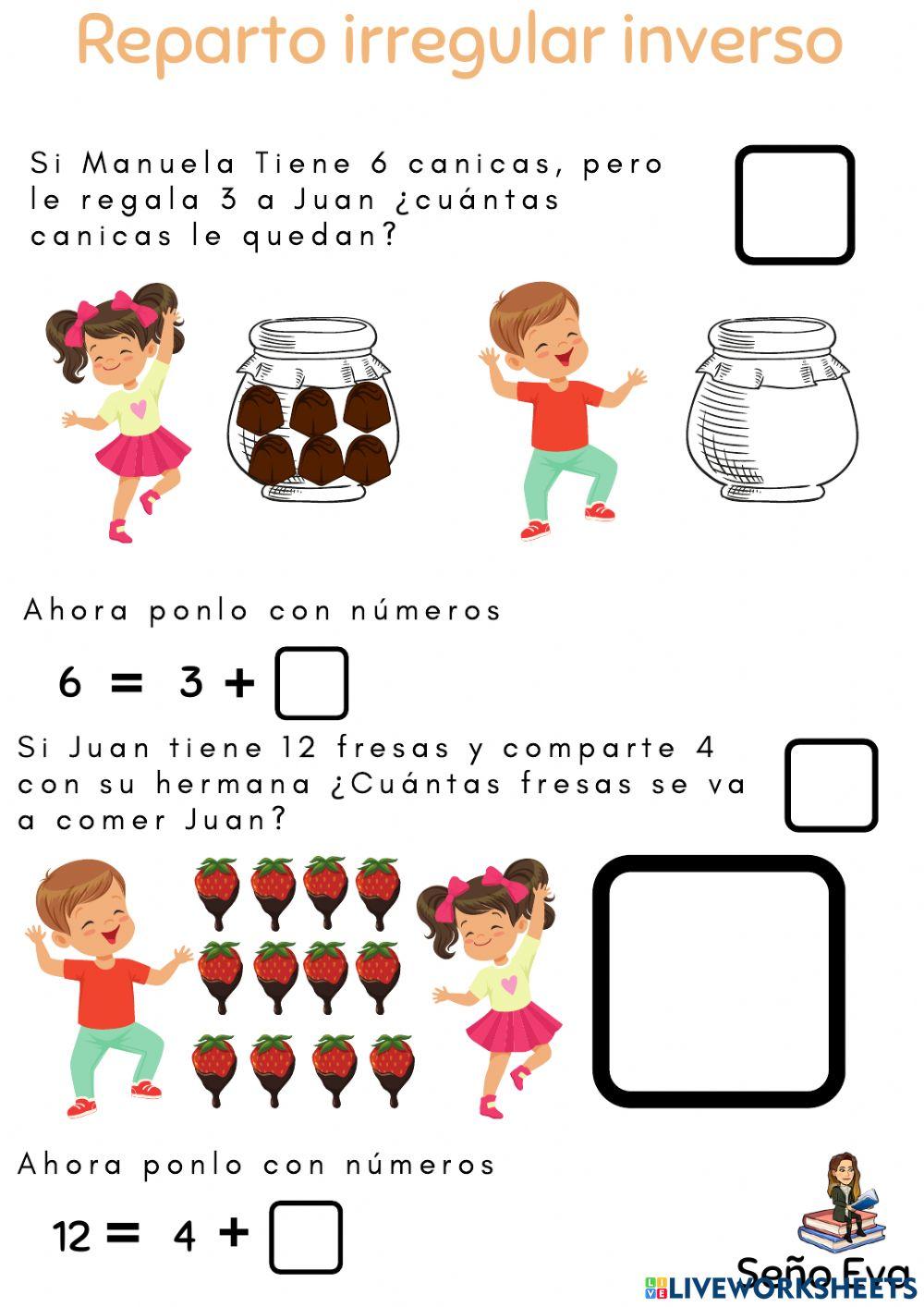 Reparto Irregular inverso interactive worksheet | Live Worksheets