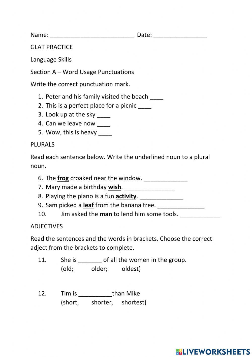 Skill Test interactive worksheet | Live Worksheets