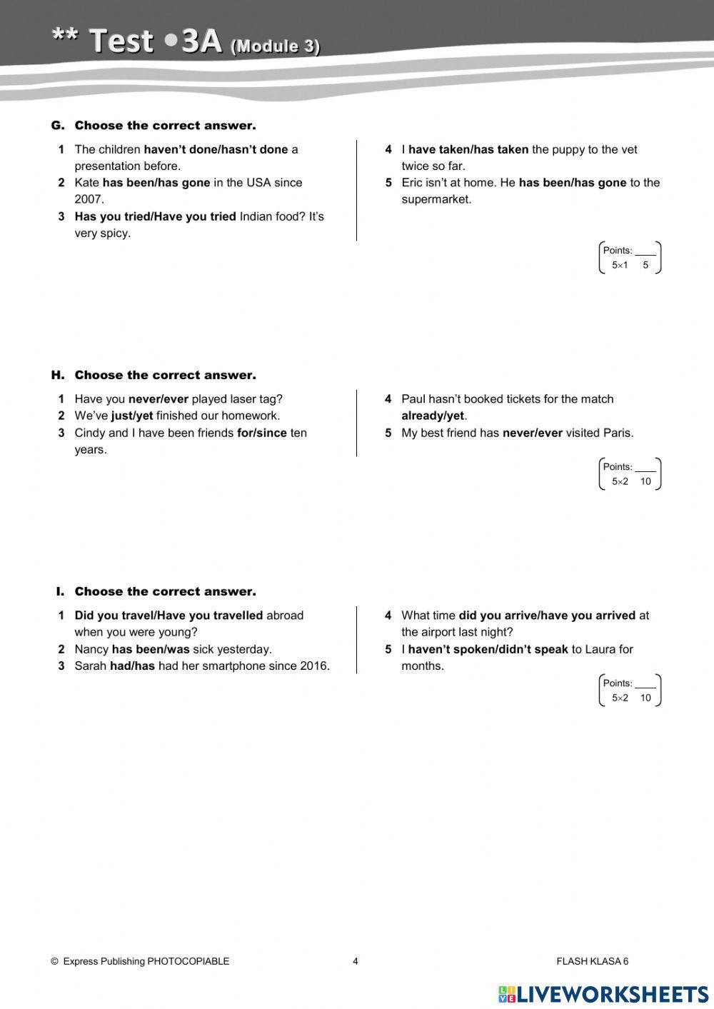 Module 3 Flash 6 Test online exercise for | Live Worksheets