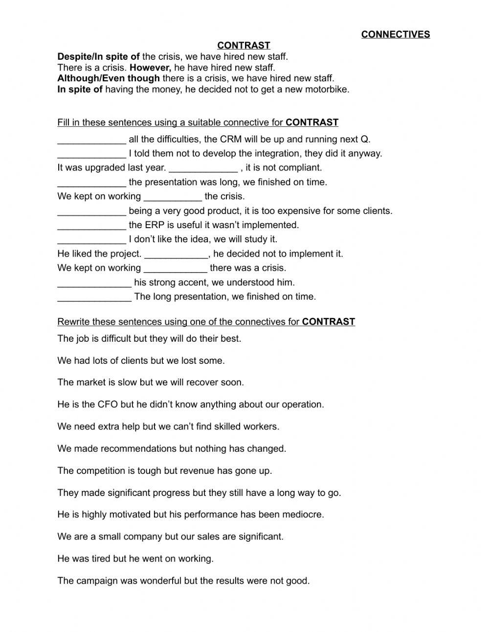 Connectives Contrast 2 c score worksheet | Live Worksheets