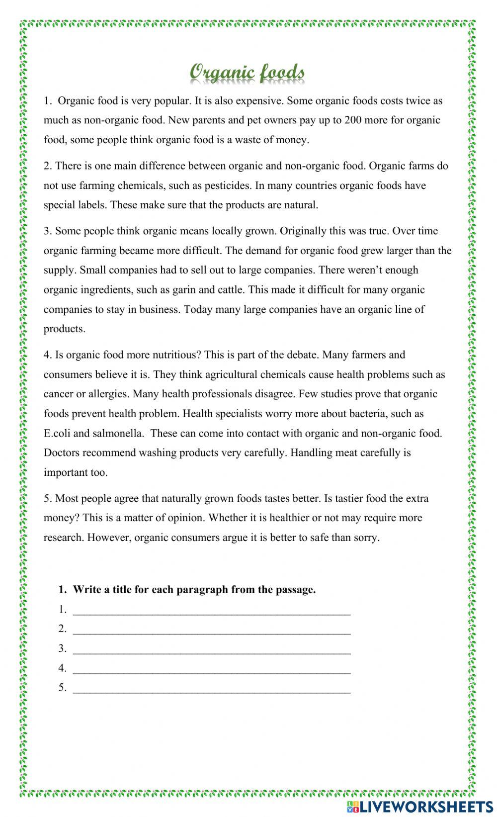 Organic food | Free Interactive Worksheets | 716133