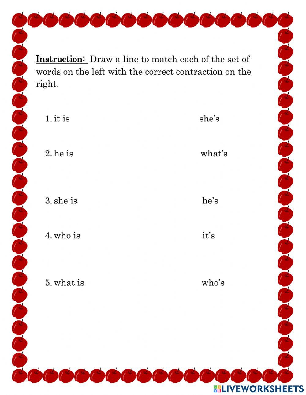 Contractions with is worksheet | Live Worksheets