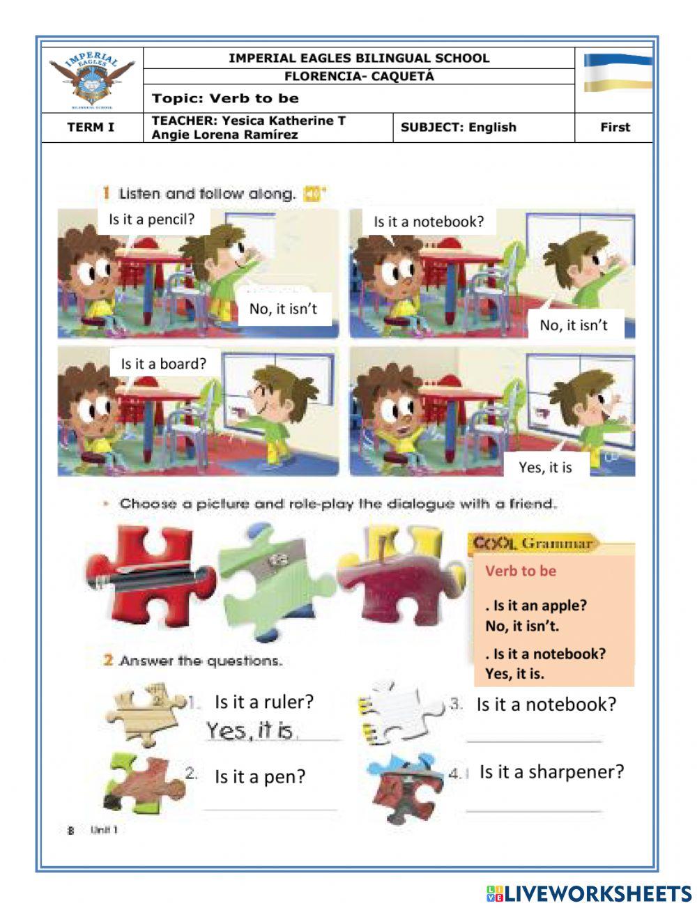 Verb to be online exercise for Grade first | Live Worksheets