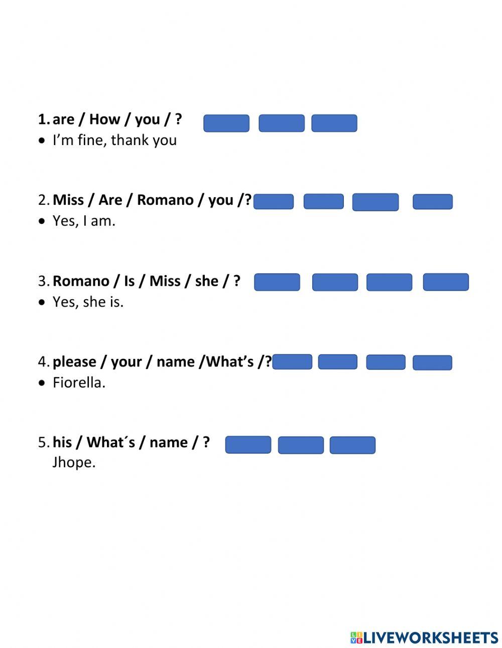 Order sentences online exercise | Live Worksheets