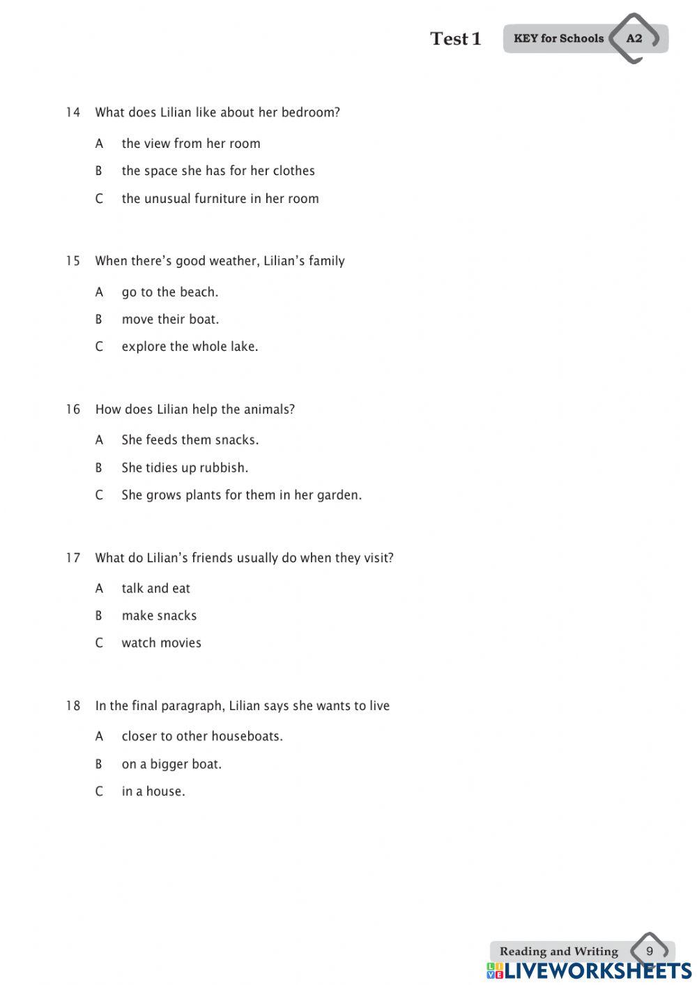 A2 READING - WRITING 6418880 | ROSALIAg | LiveWorksheets
