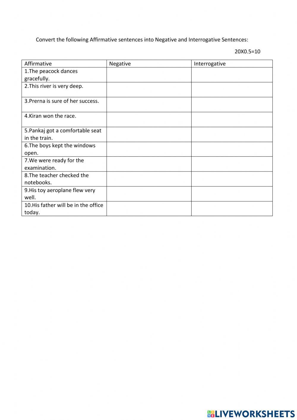 Affirmative-Neg… | Free Interactive Worksheets | 716609