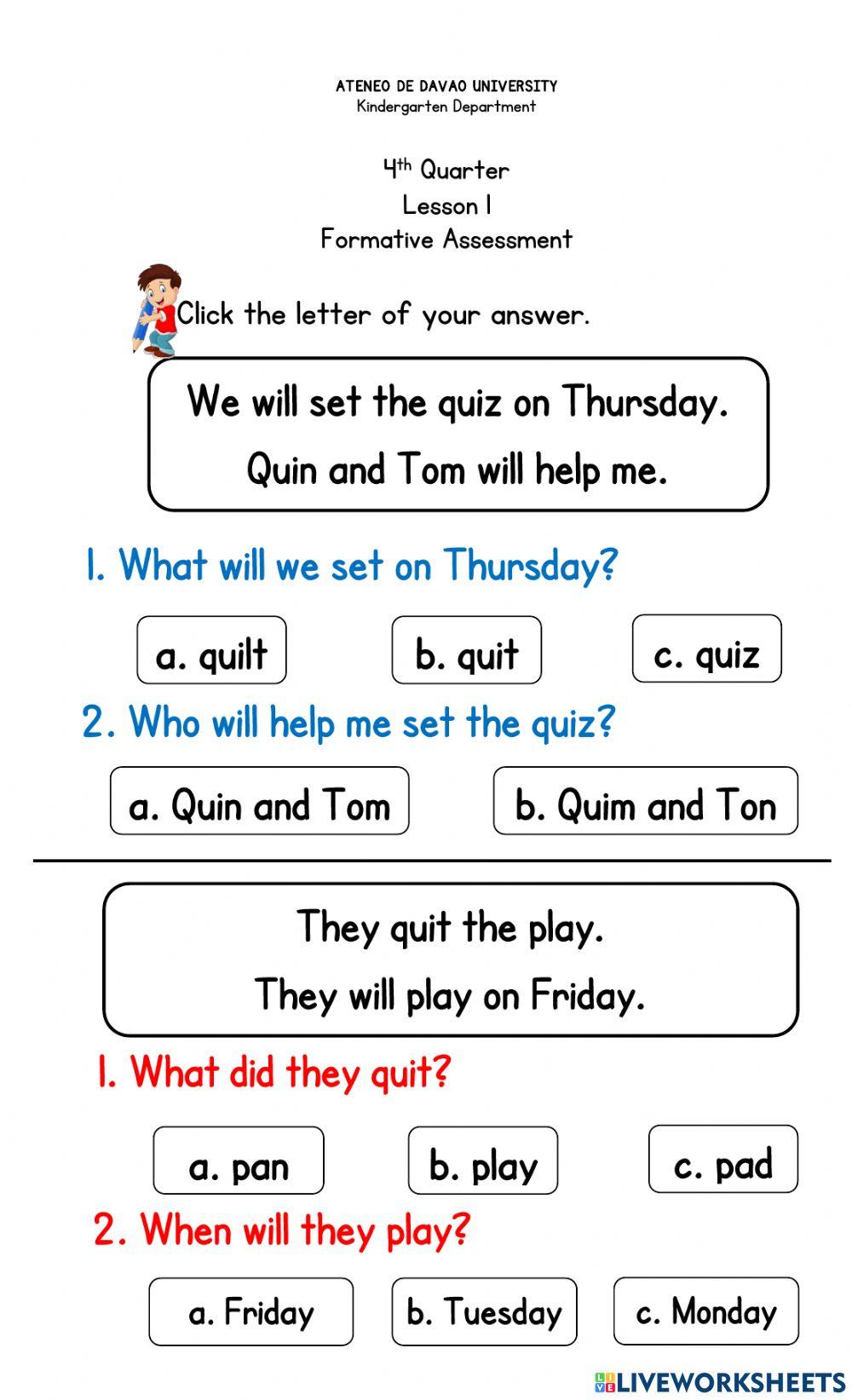 Day 5 Formative Assessment activity | Live Worksheets