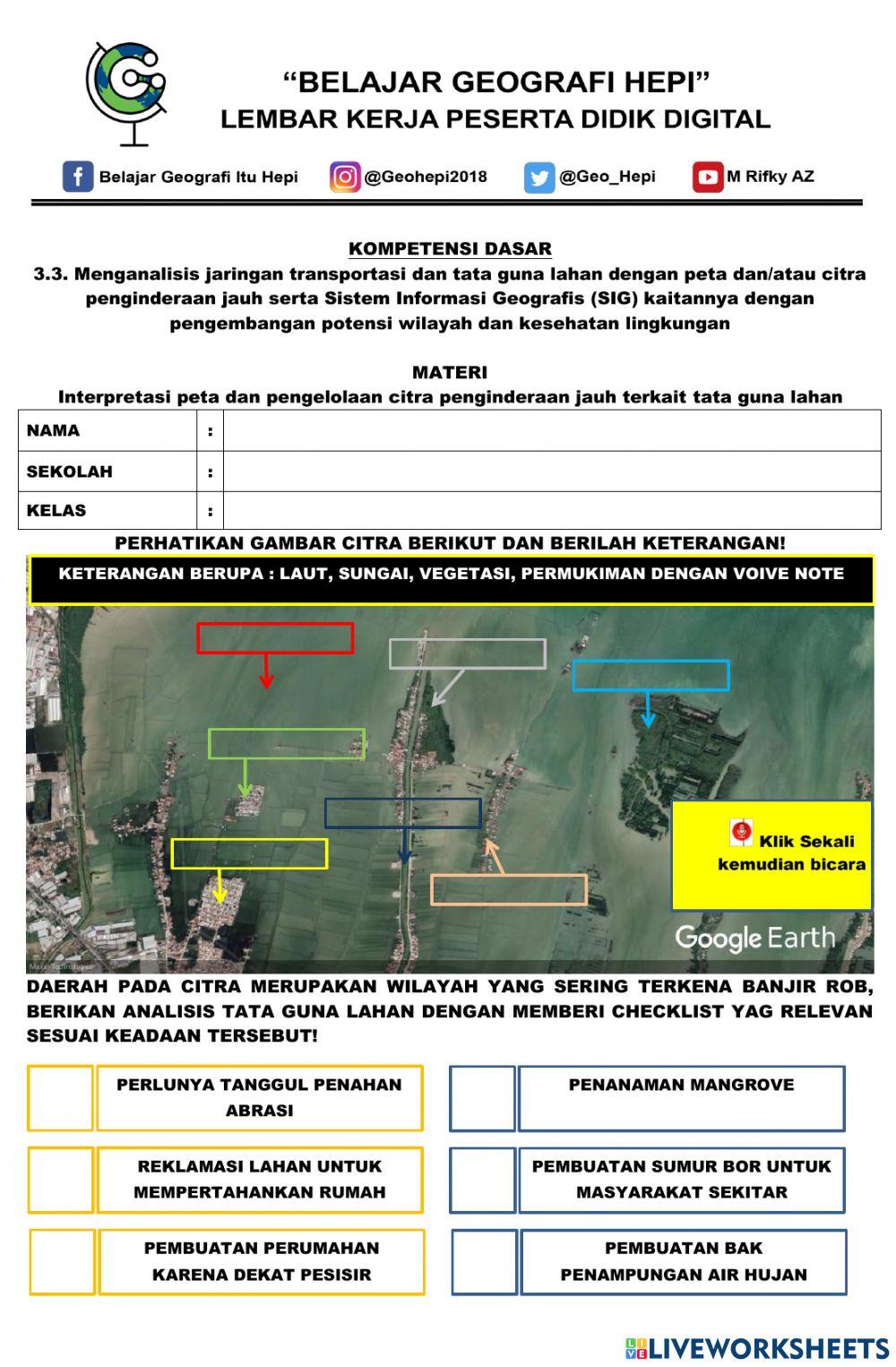 Pemanfaatan peta, pj dan sig interactive worksheet | Live Worksheets