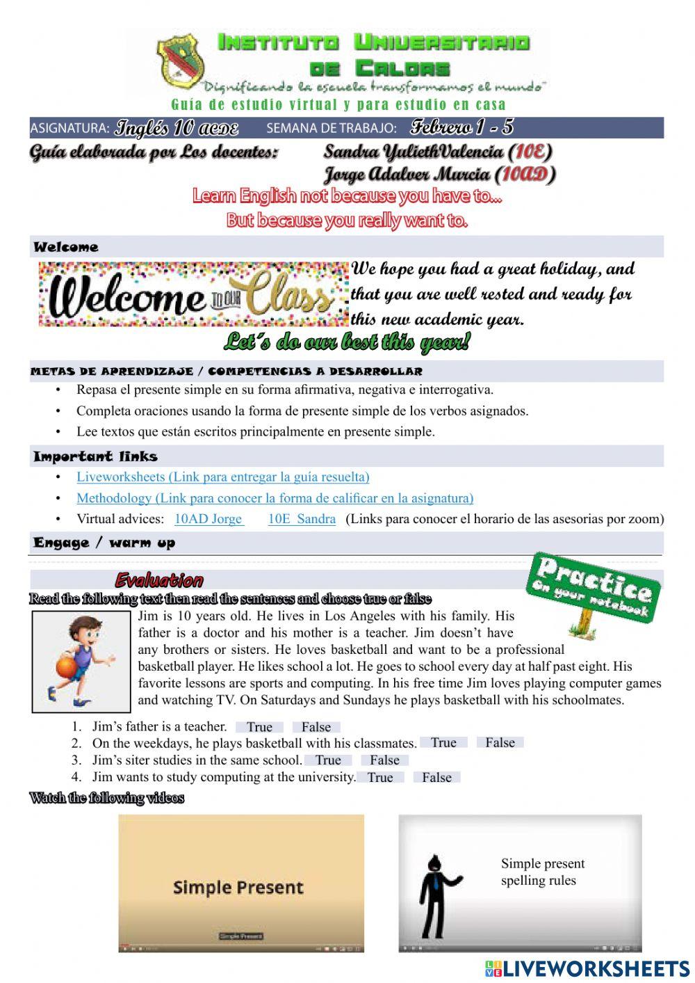 Simple present review interactive worksheet | Live Worksheets