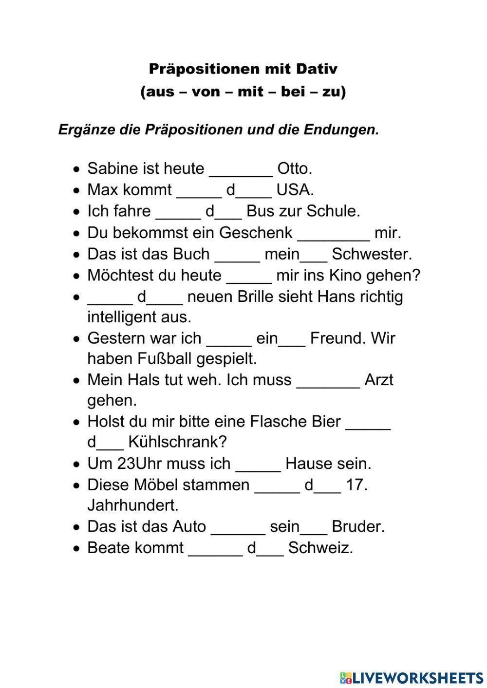 Präpositionen m… | Free Interactive Worksheets | 717335