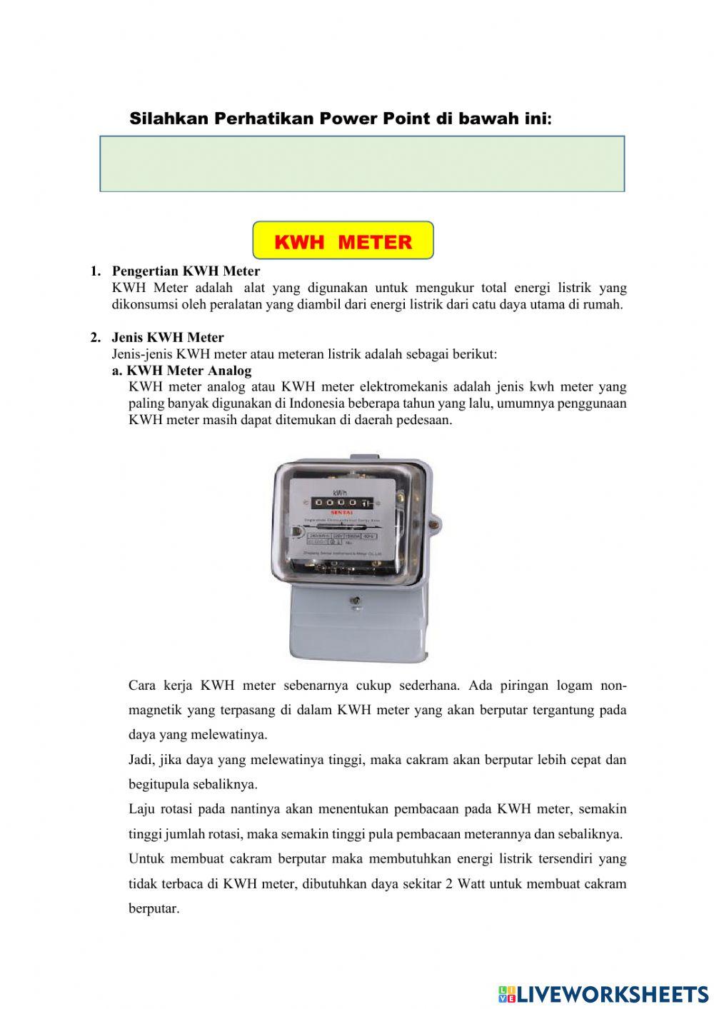 Lkpd kwh meter worksheet | Live Worksheets