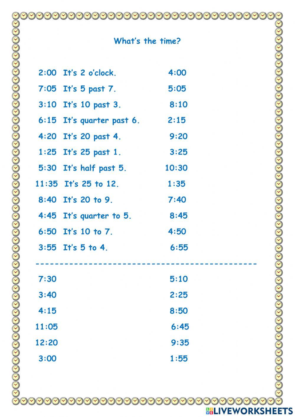 What's the time? interactive exercise for elementary | Live Worksheets