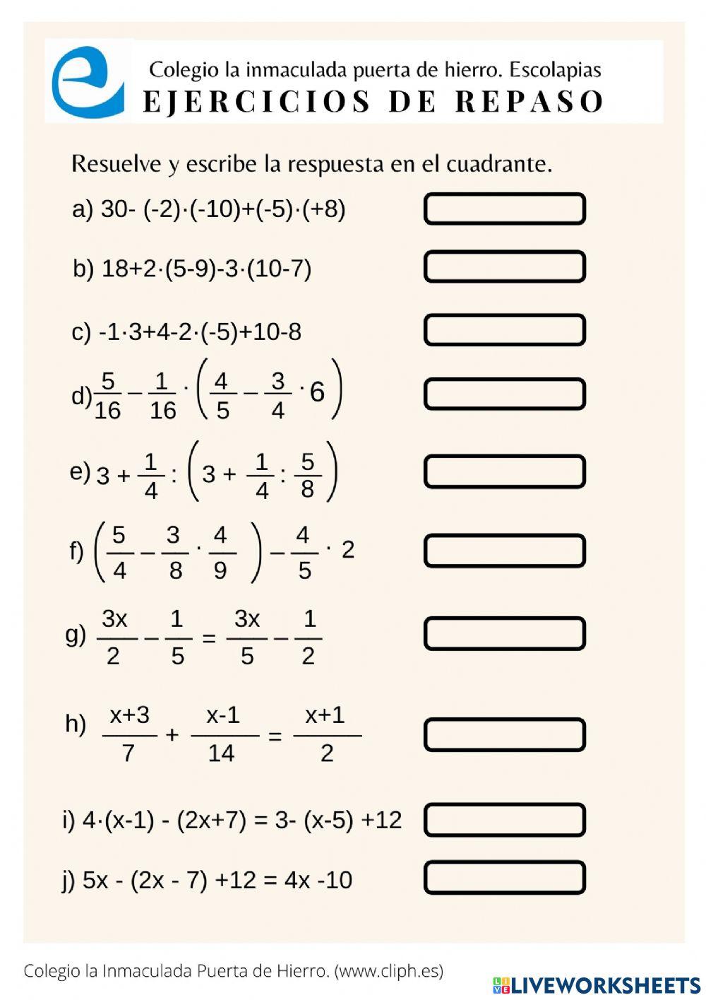Ejercicios de r… | Free Interactive Worksheets | 717732
