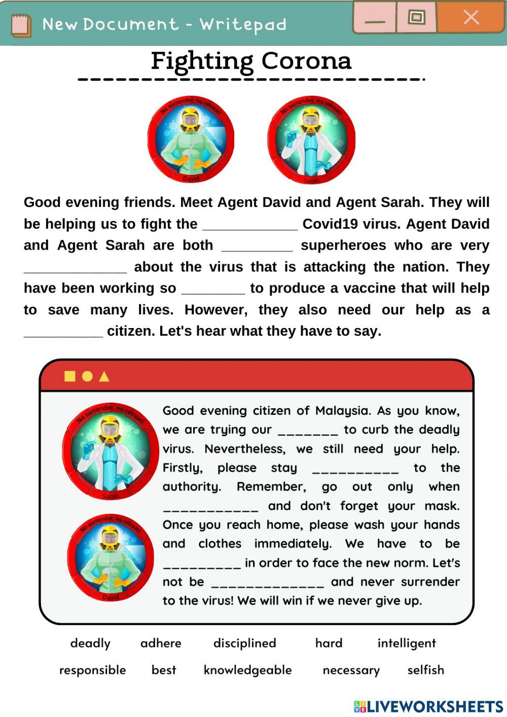 Fighting Corona worksheet | Live Worksheets