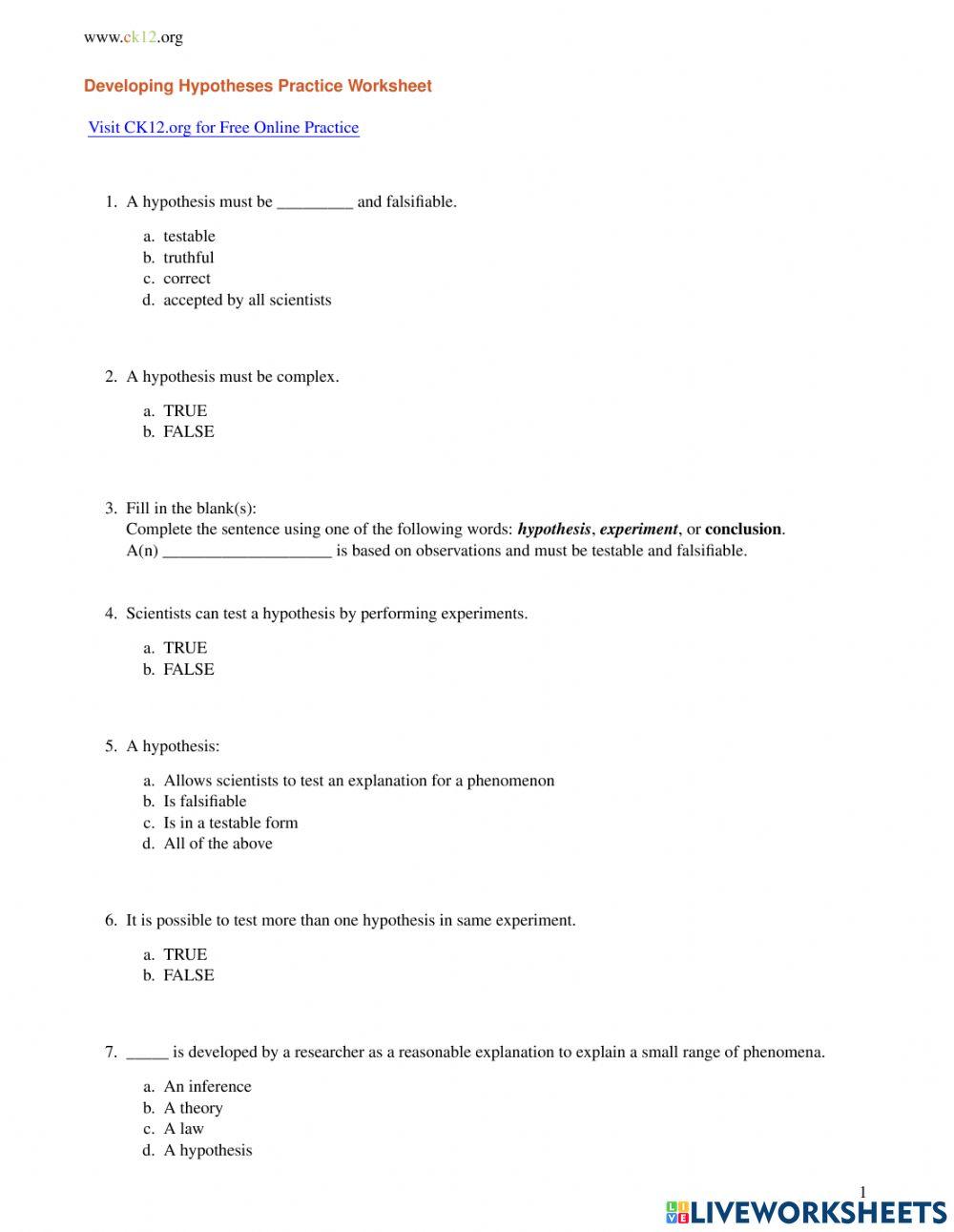 Developing Hypo… | Free Interactive Worksheets | 717843