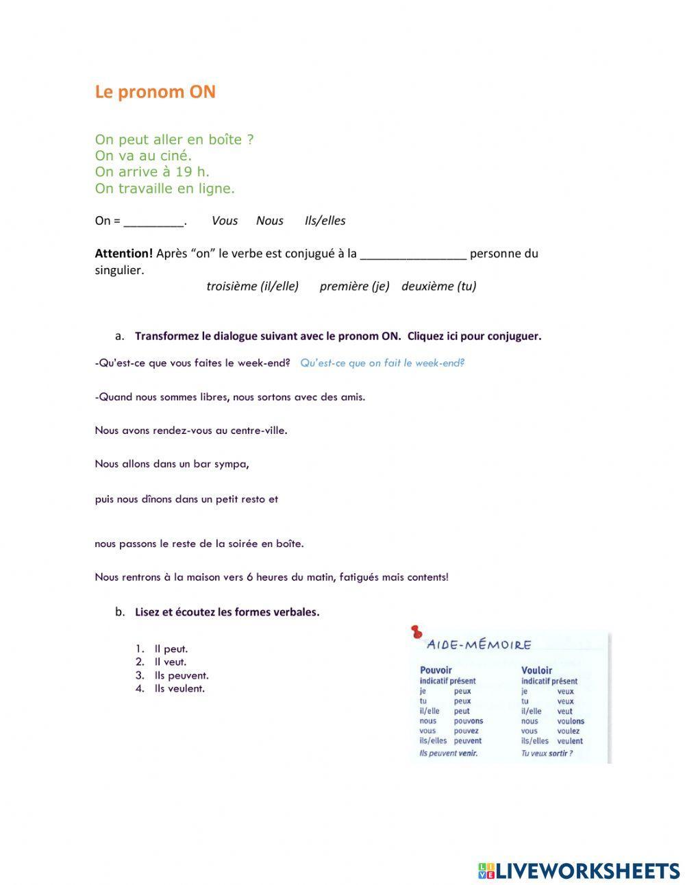 718262 | Le pronom on | Zamia | LiveWorksheets