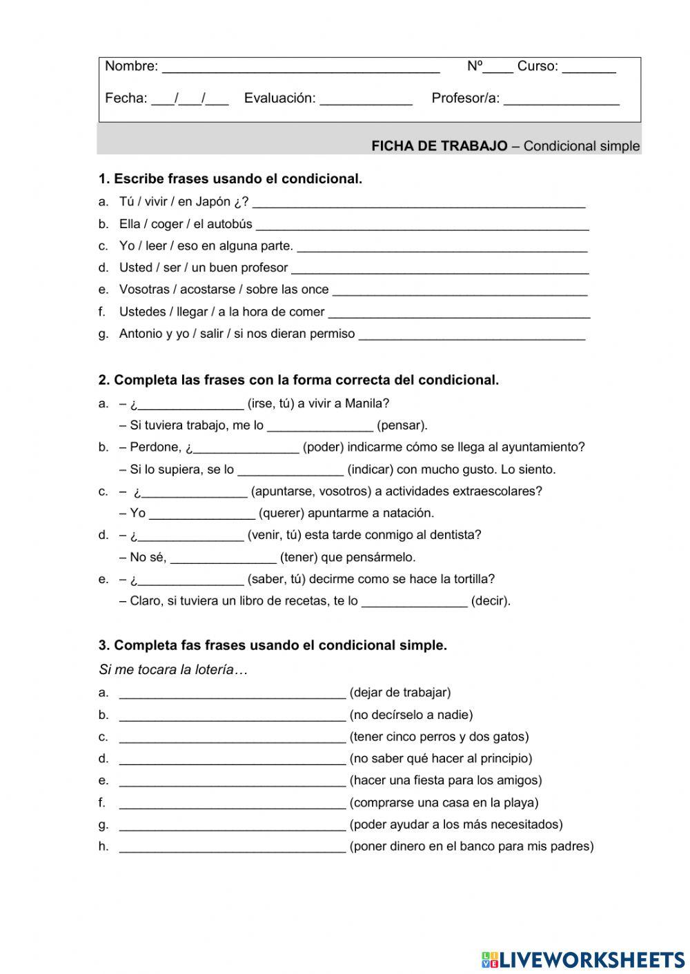 El Condicional Simple Online Exercise For Live Worksheets