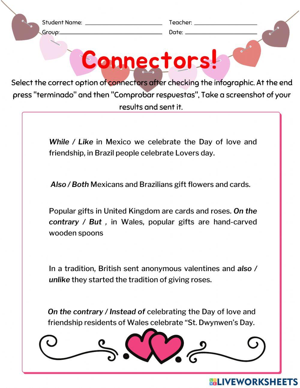 Connectors! worksheet | Live Worksheets