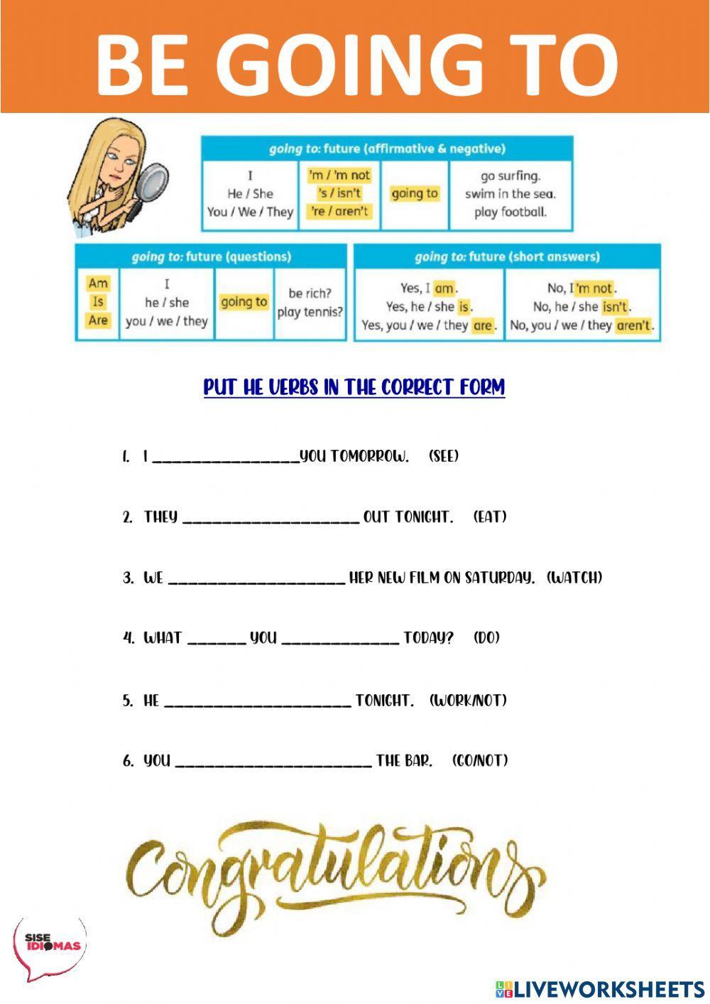 Be going to interactive exercise for 3 | Live Worksheets