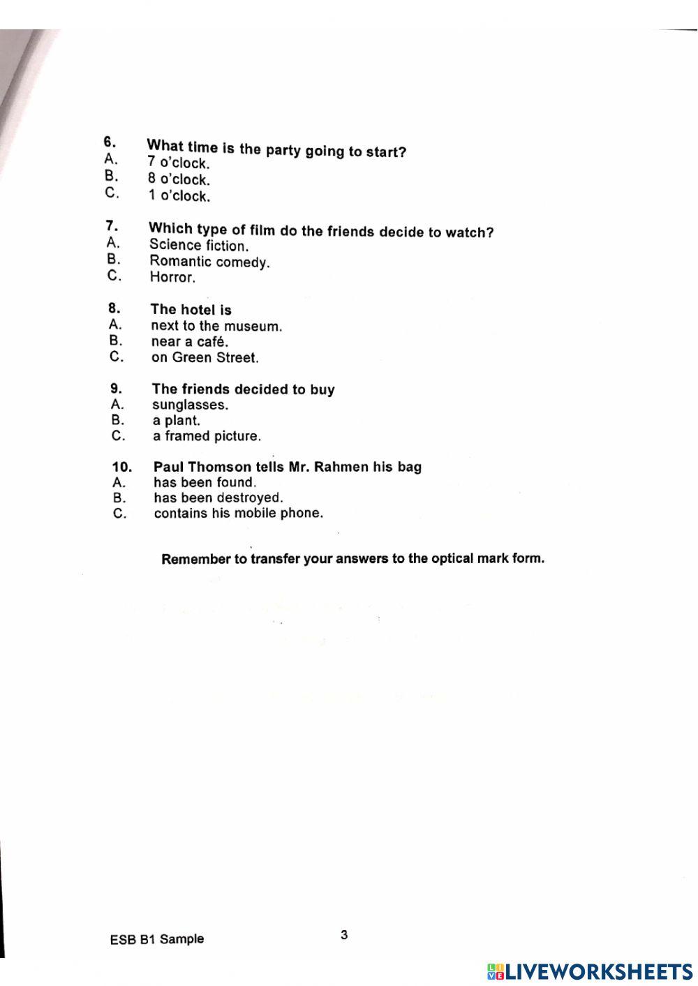 ESB B1 MOCK EXAM SAMPLE 1 LISTENING 4734322 | Samantha