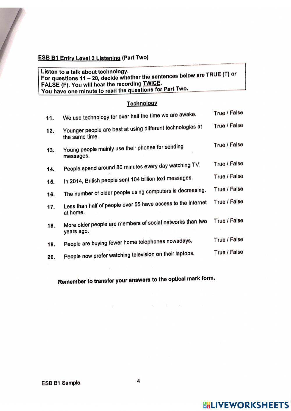 ESB B1 MOCK EXAM SAMPLE 1 LISTENING 4734322 | Samantha